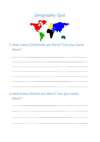 Continents and Oceans KS1 Geography Unit, Links, worksheets and quiz ...
