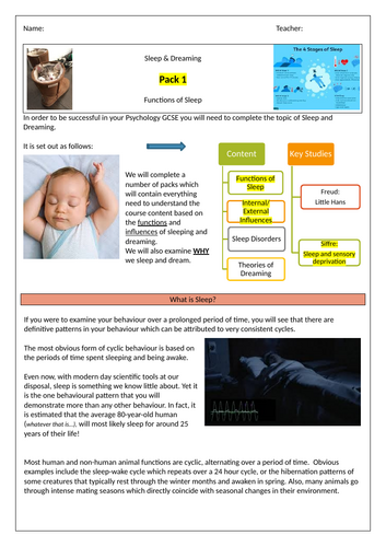 Edexcel GCSE Psychology - Options - Sleep and Dreaming - Influences ...