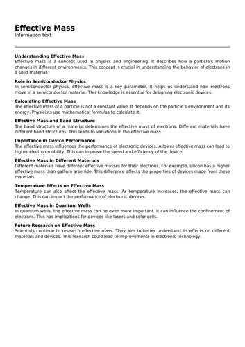 Effective Mass | Teaching Resources