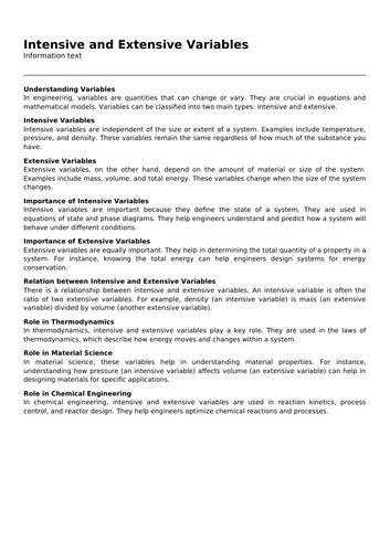 Intensive and Extensive Variables | Teaching Resources