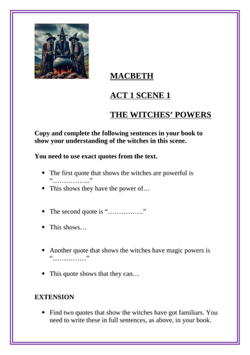 Macbeth Resources aimed at Year 7 | Teaching Resources