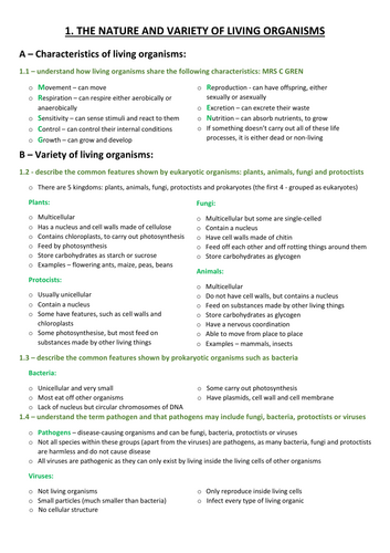 GCSE Biology Edexcel IGCSE - Topic 1: The Nature and Variety of Living ...