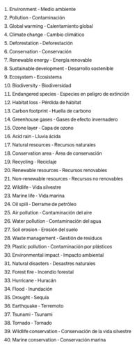 EFL Environment - Vocabulary (with Spanish translations) | Teaching ...