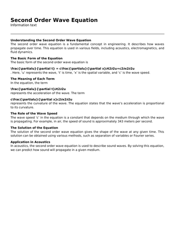 Second Order Wave Equation | Teaching Resources