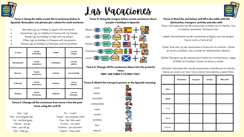 Las Vacaciones Worksheet | Teaching Resources