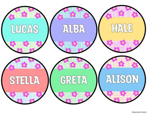 Printable Bright Flower Theme Student Name Tags, Name Signs,Classroom ...