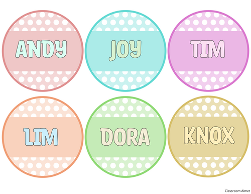 Printable Bright Pastel Polka Dots Student Name Labels, Classroom ...