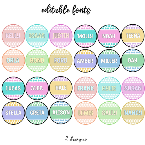 Printable Bright Pastel Polka Dots Student Name Labels, Classroom ...
