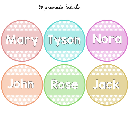 Printable Bright Pastel Polka Dots Student Name Labels, Classroom ...