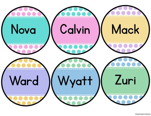 Printable Bright Pastel Polka Dots Student Name Labels, Classroom ...