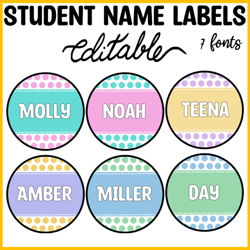 Printable Bright Pastel Polka Dots Student Name Labels, Classroom ...
