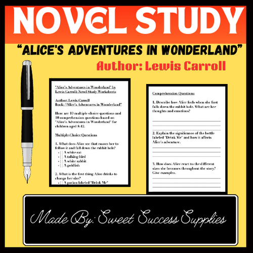 "Alice's Adventures in Wonderland" Lewis Carroll Novel Study Worksheets ...