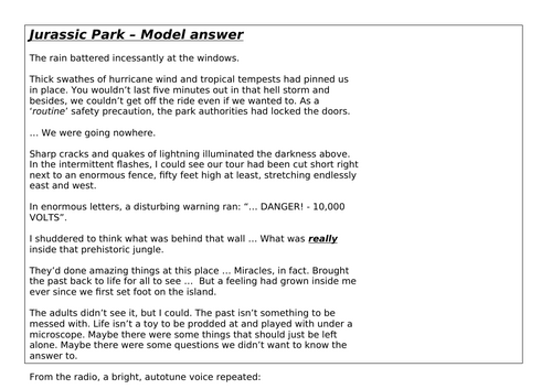 Creative writing - Jurassic Park - AQA English Language | Teaching ...