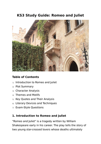 KS3 Study Guide: Romeo and Juliet | Teaching Resources