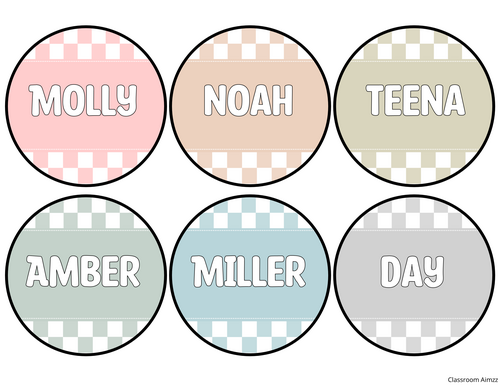 Boho Checkered Classic Student Name Labels, Name Badges, Custom Names ...