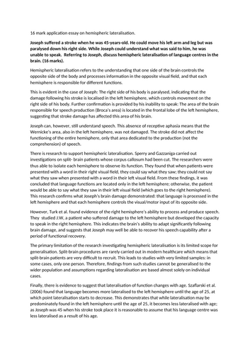 AQA A Level Psychology - Biopsychology - Hemispheric Laterialisation ...