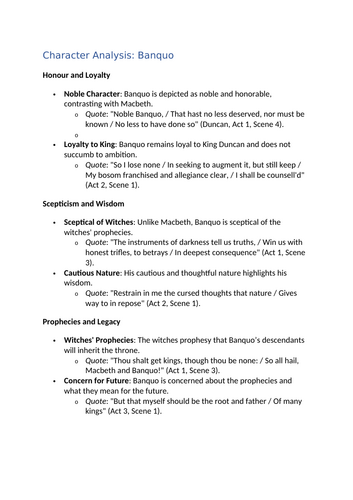 Banquo character analysis GCSE English literature | Teaching Resources