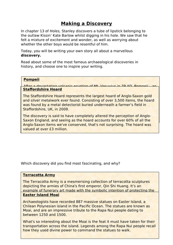 Holes writing task - the discovery | Teaching Resources