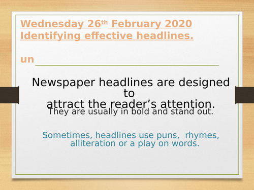 Newspaper Reports features and headlines | Teaching Resources