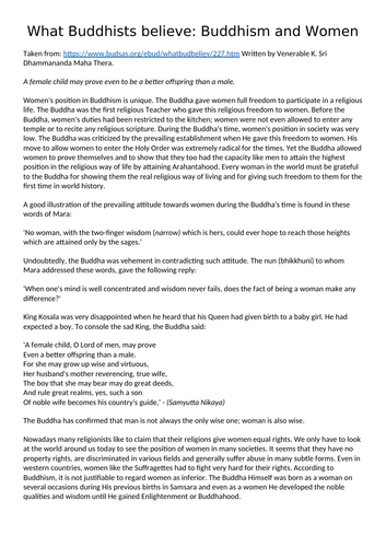 Buddhism & Gender - OCR Buddhism | Teaching Resources
