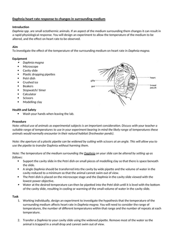 A-Level AQA Biology - Effect of Temp on Daphnia | Teaching Resources