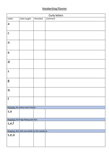 Handwriting Planner & Practise Phrases | Teaching Resources