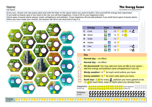 End of Term Energy Game Earth Day Geography | Teaching Resources