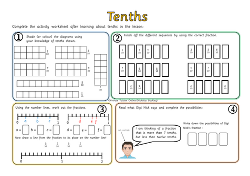 Tenths (Follow Up Worksheet) Year 3 / Year 4 Resource | Teaching Resources