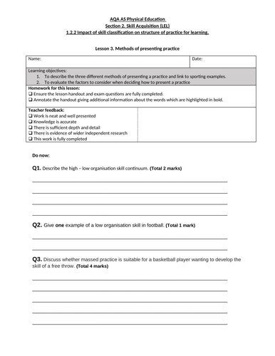 AQA A level PE Year 1 skill acquisition 11 lesson bundle | Teaching ...