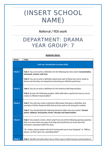 A drama department plan B for KS3 and KS4 schemes of work via written ...