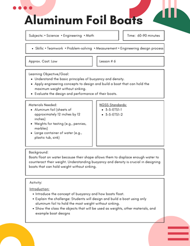 Designing Aluminum Foil Boats & Competition Lesson | Teaching Resources