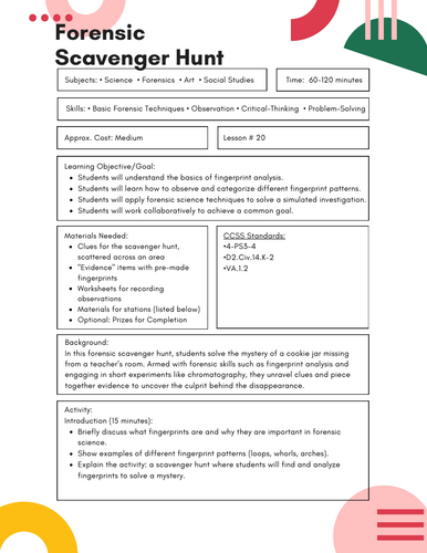 Forensic Scavenger Hunt Lesson | Teaching Resources