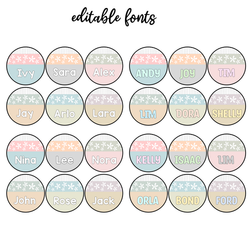 Printable Boho Dotty Floral Student Name Labels, Calm Colors Classroom ...