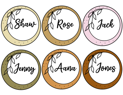 Printable Boho Dotty Floral Student Name Labels, Botanical Classroom ...