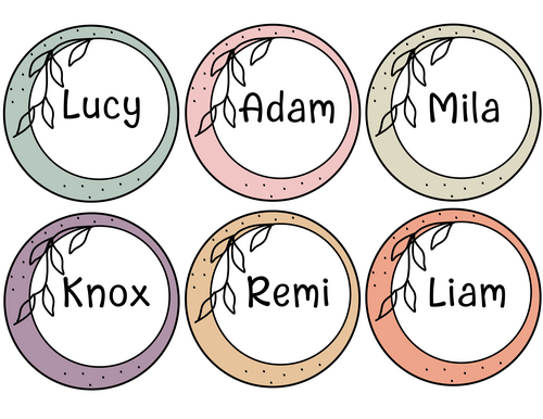 Printable Boho Dotty Floral Student Name Labels, Botanical Classroom ...