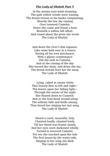 The Lady of Shalott by Alfred Lord Tennyson KS2 Unit of Work | Teaching ...