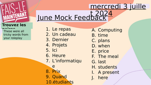 Speaking Mock Feedback Variety Sequence French | Teaching Resources