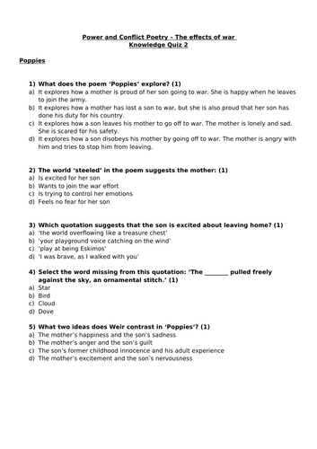 Power and Conflict Knowledge Quizzes | Teaching Resources