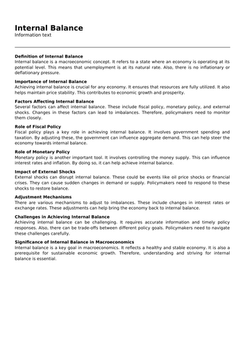 Internal Balance | Teaching Resources