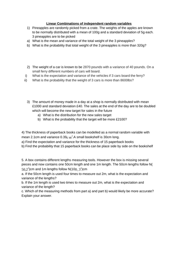 Edexcel A level statistics: Linear combinations of Independent normal random variables ...