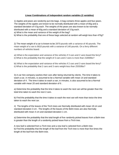 Edexcel A level statistics: Linear combinations of Independent normal random variables ...