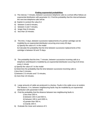 Edexcel A level statistics: Exponential distribution | Teaching Resources