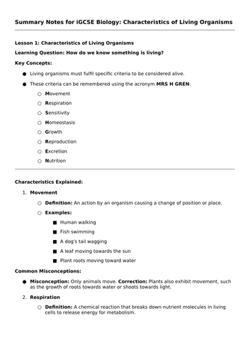 **iGCSE Biology Edexcel - CHARACTERISTICS OF LIVING ORGANISMS ...