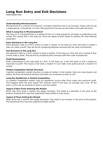 Long Run Entry and Exit Decisions | Teaching Resources