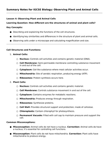 ** iGCSE Biology - Edexcel - OBSERVING PLANT & ANIMAL CELLS ...