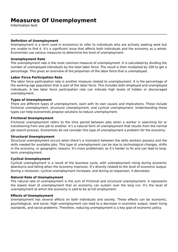 Measures Of Unemployment | Teaching Resources