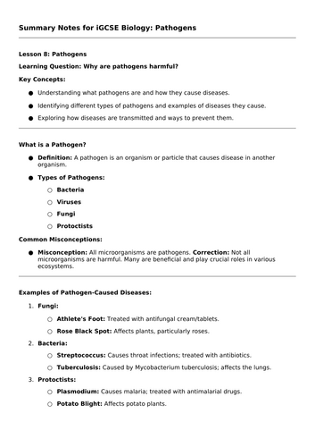 **iGCSE Biology Edexcel - PATHOGENS** | Teaching Resources