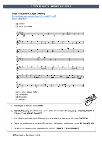 GCSE MUSIC - GENERAL MUSICIANSHIP (melodic dictation) | Teaching Resources
