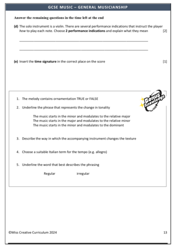 GCSE MUSIC - GENERAL MUSICIANSHIP (melodic dictation) | Teaching Resources
