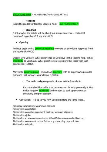 Newspaper article - structure strip | Teaching Resources